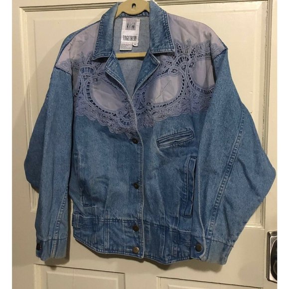 Together | Jackets & Coats | Vintage Women Oversized Denim Lace Jacket ...